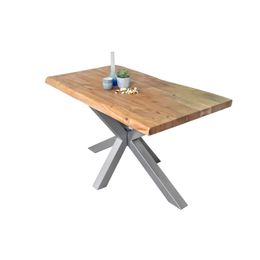Esstisch Baumkante massiv Akazie Natur 220 x 100 Spider-Gestell silber CALI