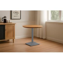 Bistrotisch Schweizer Kante massiv Akazie naturfarben 80 cm S&auml;ulengestell-eckig silber BRASILIA