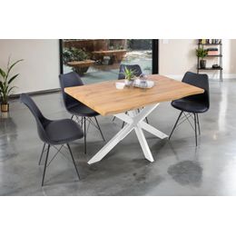 Esstisch Baumkante Holz-Optik Wildeiche 120 x 80 Spider-Gestell wei&szlig; JOSY