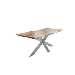 Esstisch Baumkante Akazie naturfarben 280 x 100 cm Spider-Gestell silber TABEA