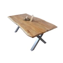 Esstisch Baumkante massiv Akazie Natur 300 x 110 X-Gestell silber CALI