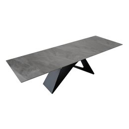 Esstisch Keramik hellgrau 180(260) x 90 ausziehbar Butterfly-Gestell schwarz MIA