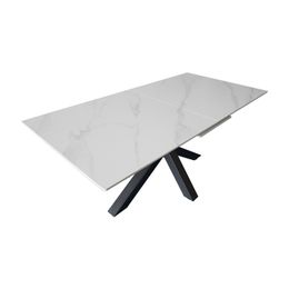 Esstisch Keramik wei&szlig; 180(220) x 90 ausziehbar Spider-Gestell schwarz MILLIE