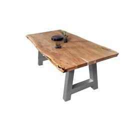 Esstisch Baumkante massiv Akazie Natur 220 x 100 A-Gestell silber CALI