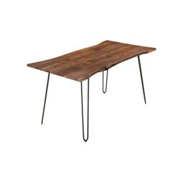Esstisch Baumkante massiv Akazie nussbaum 160 Hairpin-Gestell schwarz HANNAH