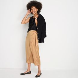 LANDS' END Satin-Wickelrock in Midi-L&auml;nge f&uuml;r Damen in Petite-Gr&ouml;&szlig;e, Damen, size: petite, Braun, Polyester, by Lands' End