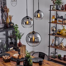 hofstein H&auml;ngeleuchte Koyoto mit 3 Glasschirmen in Klar und Rauchfarben im Cluster f&uuml;r den Esstisch Aus Metall, Durchmesser 30 cm, E27-Fassung, Retro-Stil