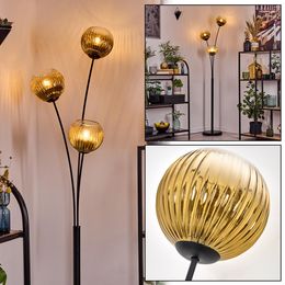 hofstein Koyoto Stehleuchte Glas 15 cm Gold, Klar, 3-flammig