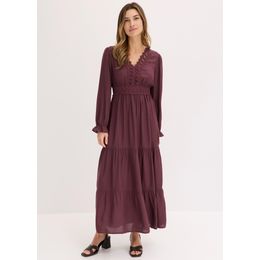 bonprix Maxikleid aus reiner Viskose, lila, Gr.40, Modisches Maxikleid mit Spitze