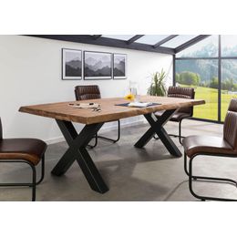 Baumtisch Sheesham 220x100x77 grau gebeizt / X-Beine anthrazit matt FREEFORM 5