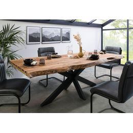 Baumtisch Sheesham 260x100x77 natur sandgestrahlt / Kreuzgestell anthrazit matt FREEFORM 5