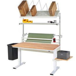 Rau Packtischsystem 04 Werktisch-Serie adlatus 300, B 2000 x T 1000 x H 720-1120 mm, Buche-Massivholzplatte, bis 300 kg