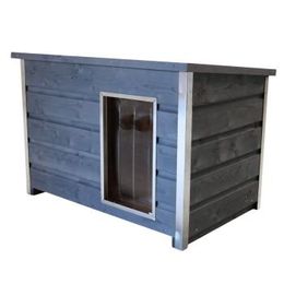 SunnyDogs Wetterfeste Holz-Hundeh&uuml;tte grau mit aufklappbarem Flachdach, 116x75x80 cm
