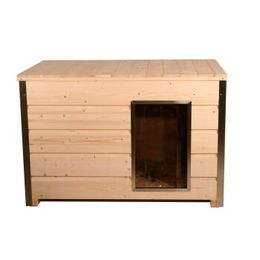 SunnyDogs Holz-Hundeh&uuml;tte mit 30 mm Isolierung und Flachdach, naturbelassen, 116,5 x 78 x