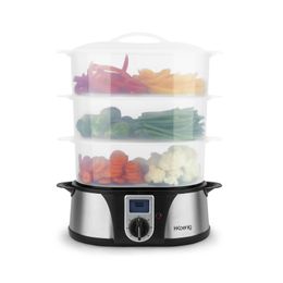 H.Koenig VAP12 Dampfgarer / 3 Garsch&uuml;ssel / 12 L Fassungsverm&ouml;gen / Timer / 1000 W / LCD-Anzeige / Edelstahl / schwarz