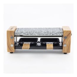H.Koenig Racletteger&auml;t Duo Multifunktion 2 Personen WOD2 Naturholzdesign, Herausnehmbarer Granitstein, 2 antihaftbeschichtete Pf&auml;nnchen
