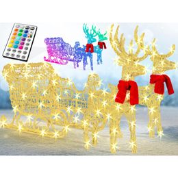 Kesser&reg; 240er LED Rentiere mit Schlitten wei&szlig; Timer Weihnachtsbeleuchtung f&uuml;r au&szlig;en und innen Weihnachtsfigur Weihnachtsdekoration