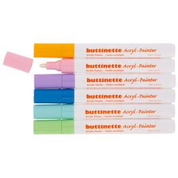 buttinette Acryl-Painter "Pastell", St&auml;rken: 4 mm / 1&ndash;5 mm, 6 Stifte
