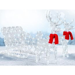 Kesser&reg; 240er LED Rentiere mit Schlitten wei&szlig; Timer Weihnachtsbeleuchtung f&uuml;r au&szlig;en und innen Weihnachtsfigur Weihnachtsdekoration