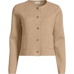 LANDS' END Kragenloser Feinstrick-Blazer f&uuml;r Damen in Plus-Gr&ouml;&szlig;e, Damen, size: plus, Braun, Baumwolle, by Lands' End