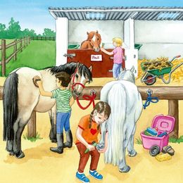 RAVENSBURGER VERLAG Ravensburger Kinderpuzzle - 05129 Ein Tag auf dem Reiterhof - 3x49 Teile Wieso? ...