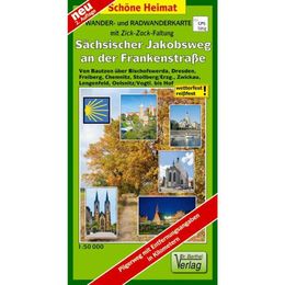 S&auml;chsischer Jakobsweg an der Frankenstra&szlig;e. Radwander- und Wanderkarte