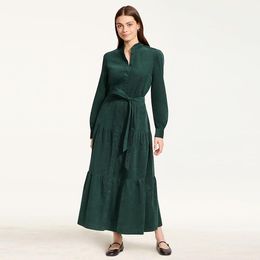 LANDS' END Feincord-Maxikleid mit Stufenrock, Damen, size: regular, Gr&uuml;n, Baumwolle, by Lands' End