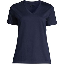 LANDS' END Supima Kurzarm-Shirt mit V-Ausschnitt f&uuml;r Damen in Plus-Gr&ouml;&szlig;e, Damen, size: plus, Blau, Baumwolle, by Lands' End