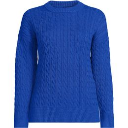 LANDS' END Zopfmusterpullover Drifter mit Rundausschnitt in Petite-Gr&ouml;&szlig;e, Damen, size: petite, Blau, Baumwolle, by Lands' End