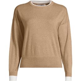 LANDS' END Feinstrick-Baumwollpullover mit unterlegtem Ausschnitt, Damen, size: regular, Beige, Baumwolle, by Lands' End