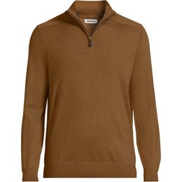 LANDS' END Merino-Pullover mit Rei&szlig;verschluss, Herren, size: regular, Braun, Wolle, by Lands' End