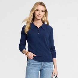 LANDS' END Kaschmir-Polopullover, Damen, size: regular, Blau, Kaschmir, by Lands' End