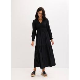 bonprix Maxikleid aus reiner Viskose, schwarz, Gr.54, Modisches Maxikleid mit Spitze