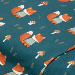 buttinette Baumwoll-Jersey-Digitaldruck "Fuchs" mit Elasthan, petrol-color