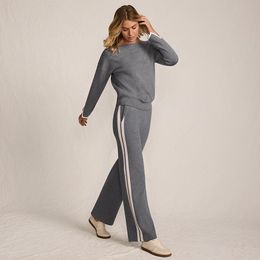 LANDS' END Feinstrick-Jerseyhose mit Streifendetail f&uuml;r Damen, Damen, size: regular, Grau, Polyester/Viskose/Polyester-Mischung, by Lands' End