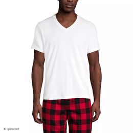 LANDS' END Kurzarm-Shirt mit V-Ausschnitt f&uuml;r Herren (3er-Set), Herren, size: regular, Wei&szlig;, Baumwolle, by Lands' End
