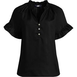 LANDS' END Bluse aus TENCEL mit R&uuml;schenkragen f&uuml;r Damen, Damen, size: regular, Schwarz, Kunstseide/Lyocell (Viskose), by Lands' End