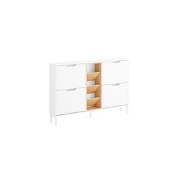sobuy Schuhschrank mit 4 T&uuml;ren Holzfarbe 126x19x85,5cm Funktional