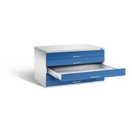 C+P Flachablageschrank Serie 7100_7200, H760xB1350xT960mm, Front Enzianblau, Korpus Lichtgrau (7201-100) ; C + P M&ouml;belsysteme (7201-100|S10189)