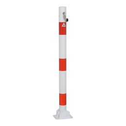 Schake Absperrpfosten Typ 460UZHB, umlegbar, zum Einbetonieren + Profilzylinder, &Oslash; 60mm, wei&szlig; / rot)