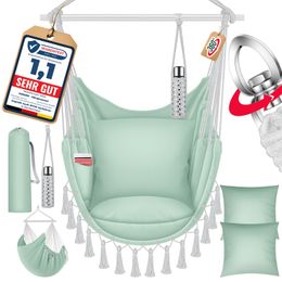 Kesser&reg; H&auml;ngesessel mit 2 Kissen Getr&auml;nkehalter & B&uuml;cherfach - Safari XXL H&auml;ngestuhl f&uuml;r Erwachsene & Kinder H&auml;ngematte bis 150 kg H&auml;ngesitz Aufh&auml;ngung Indoor & Outdoor Wohn & Garten Terrasse