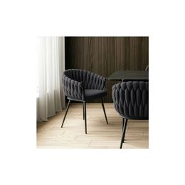 Home Deluxe Esszimmerstuhl gewebt AYLA - 6er Set Dunkelgrau