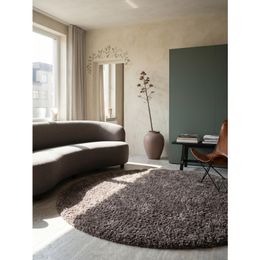 KADIMA DESIGN Hochflorteppich RHEIN, einfarbig, aus Polypropylen, Taupe, &Oslash; 200 cm