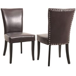 MCW 2er-Set Esszimmerstuhl Chesterfield Edinburgh, Stuhl K&uuml;chenstuhl, Nieten MVG-zertifiziert ~ Kunstleder, braun, dunkle Beine