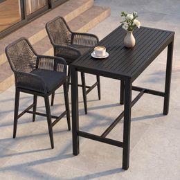 Set Bartisch + 2x Barhocker MCW-P91, Barstuhl Stehtisch, Outdoor Sitzpolster Seilgeflecht Metall ~ anthrazit