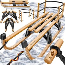 Kesser&reg; Holzschlitten Premium Schlitten faltbar Kinder Faltschlitten Kinderschlitten aus Buchenholz inkl. Zugseil Schieber Metallkufen