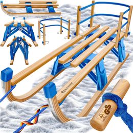 Kesser&reg; Holzschlitten Premium Schlitten faltbar Kinder Faltschlitten Kinderschlitten aus Buchenholz inkl. Zugseil Schieber Metallkufen