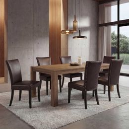 MCW 6er-Set Esszimmerstuhl Chesterfield Edinburgh, Stuhl K&uuml;chenstuhl, Nieten MVG-zertifiziert ~ Kunstleder, braun, helle Beine