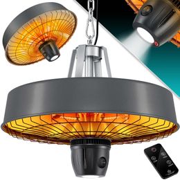 Kesser&reg; Deckenheizstrahler Heizpilz Infrarot-Heizstrahler 2500W Terrassenstrahler mit Fernbedienung Quarzstrahler LED Licht Decke Infrarotstrahler mit Kette + Karabinerhaken Carbon-Heizelement