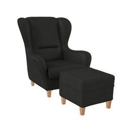 Supellex Sofia Ohrensessel mit Hocker Design Kunstleder Milano Anthrazit grau